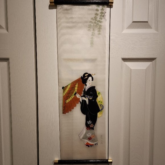 Art | Vintage Geisha Girl Scroll Japan Hand Painted On Rice Paper ...